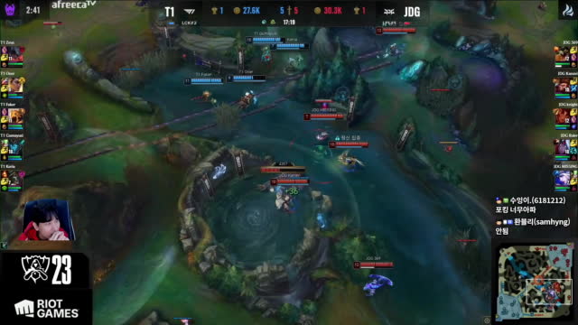 [클립]김민교 롤드컵 T1 vs JDG 4강 가보자 LCK Worlds | SOOP VOD