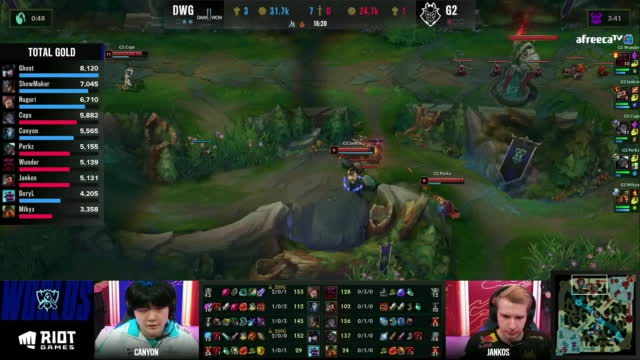 [클립][DWG vs G2] 2020 LoL 월드 챔피언십 토너먼트 스테이지 4강 DAY1 | SOOP VOD