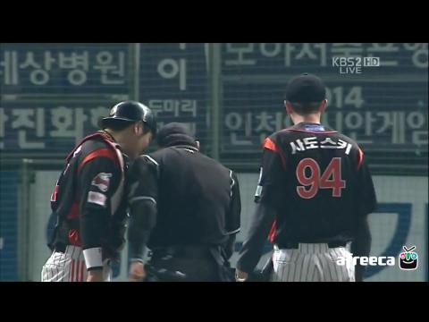 롯데:SK 사도스키 강력한 판정항의, 10월 19일 프로야구 PO 3차전 | SOOP VOD